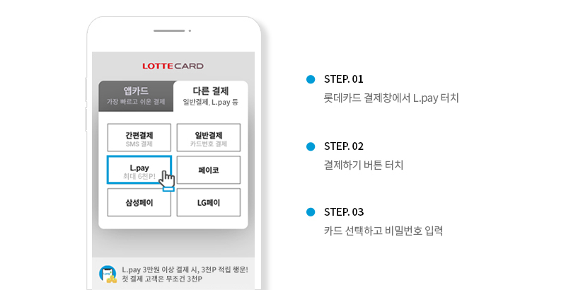 롯데카드 개인 - 롯데카드 결제창에서 L.pay로 결제하면 최대 6천P!